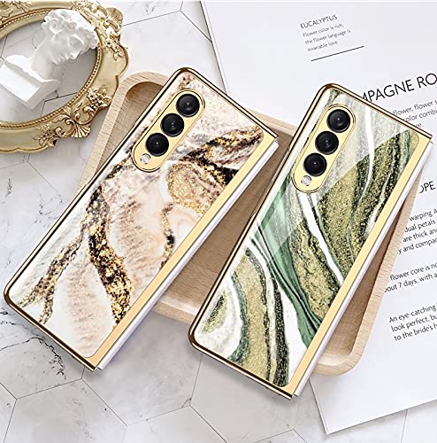 SHIEID Samsung Z Fold 4 Case, Z Fold 4 Case Ultra-Thin Tempered Glass Phone Case Protective Cover for Samsung Galaxy Z Fold 4 5G Fashion Electroplated PC Back Cover, Marble-3