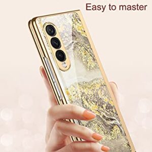 SHIEID Samsung Z Fold 4 Case, Z Fold 4 Case Ultra-Thin Tempered Glass Phone Case Protective Cover for Samsung Galaxy Z Fold 4 5G Fashion Electroplated PC Back Cover, Marble-3