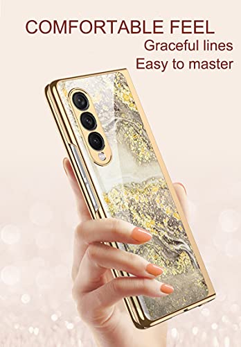 SHIEID Samsung Z Fold 4 Case, Z Fold 4 Case Ultra-Thin Tempered Glass Phone Case Protective Cover for Samsung Galaxy Z Fold 4 5G Fashion Electroplated PC Back Cover, Marble-3