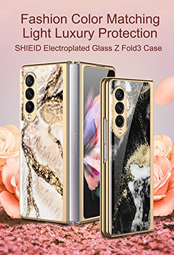 SHIEID Samsung Z Fold 4 Case, Z Fold 4 Case Ultra-Thin Tempered Glass Phone Case Protective Cover for Samsung Galaxy Z Fold 4 5G Fashion Electroplated PC Back Cover, Marble-3