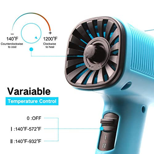 LDK Heat Gun 1200W 140℉~932℉ (60℃-500℃) Heavy Duty Hot Air Gun Kit Variable Temperature Control with 2 Temperature Settings 2 Nozzles for Crafts, Shrink Wrapping, Candle Making, Epoxy Resin