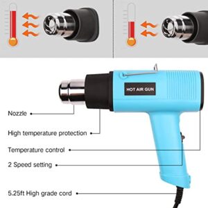 LDK Heat Gun 1200W 140℉~932℉ (60℃-500℃) Heavy Duty Hot Air Gun Kit Variable Temperature Control with 2 Temperature Settings 2 Nozzles for Crafts, Shrink Wrapping, Candle Making, Epoxy Resin