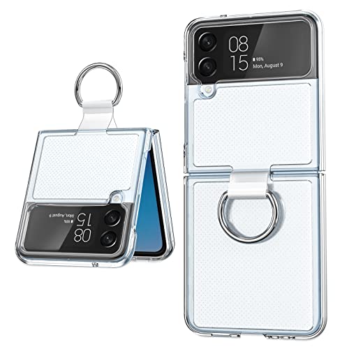 MAKAVO for Samsung Galaxy Z Flip 4 Clear Case with Ring Holder, [Upgraded] Slim Thin Crystal Hard PC Shockproof Protective Phone Cover for Flip4 5G 2022