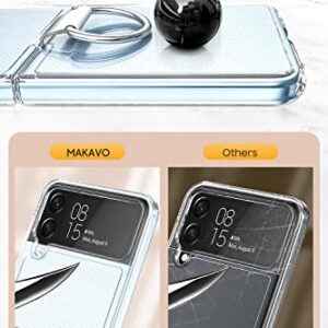 MAKAVO for Samsung Galaxy Z Flip 4 Clear Case with Ring Holder, [Upgraded] Slim Thin Crystal Hard PC Shockproof Protective Phone Cover for Flip4 5G 2022