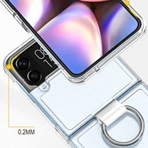 MAKAVO for Samsung Galaxy Z Flip 4 Clear Case with Ring Holder, [Upgraded] Slim Thin Crystal Hard PC Shockproof Protective Phone Cover for Flip4 5G 2022