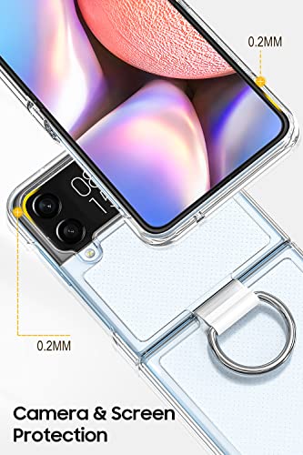 MAKAVO for Samsung Galaxy Z Flip 4 Clear Case with Ring Holder, [Upgraded] Slim Thin Crystal Hard PC Shockproof Protective Phone Cover for Flip4 5G 2022