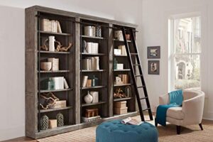 martin furniture avondale 8' tall bookcase wall with ladder, storage organizer, display shelf for office, gray