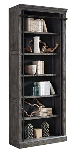 Martin Furniture Avondale 8' Tall Bookcase Wall with Ladder, Storage Organizer, Display Shelf for Office, Gray