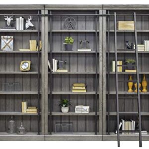 Martin Furniture Avondale 8' Tall Bookcase Wall with Ladder, Storage Organizer, Display Shelf for Office, Gray