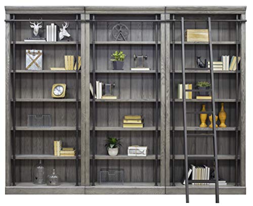 Martin Furniture Avondale 8' Tall Bookcase Wall with Ladder, Storage Organizer, Display Shelf for Office, Gray