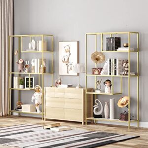 HOME BI Bookshelf,4 Tier Metal Frame Bookcase, Tall Book Shelf,Open Display Shelves for Office, Study Room, Living Room,Gold 13" D x 39.37" W x 70.08" H