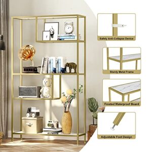 HOME BI Bookshelf,4 Tier Metal Frame Bookcase, Tall Book Shelf,Open Display Shelves for Office, Study Room, Living Room,Gold 13" D x 39.37" W x 70.08" H