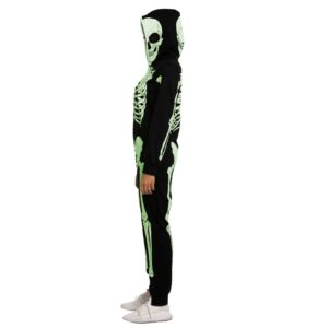 Spooktacular Creations Adult Women Skeleton Glow in the Dark Onesie Pajama Jumpsuit for Halloween Costume, Trick or Treat, Themed Party-M