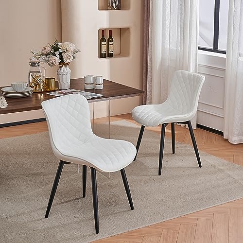 Kidol & Shellder Dining Chairs Kitchen Dining Room Chairs Set of 2 Modern Upholstered Living Room Chairs Faux Leather Vanity Chair Comfortable Contemporary Makeup Chair(White),3 Mins Quick Assembly