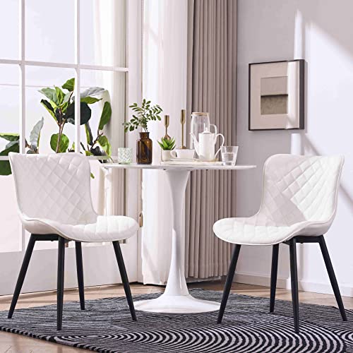 Kidol & Shellder Dining Chairs Kitchen Dining Room Chairs Set of 2 Modern Upholstered Living Room Chairs Faux Leather Vanity Chair Comfortable Contemporary Makeup Chair(White),3 Mins Quick Assembly