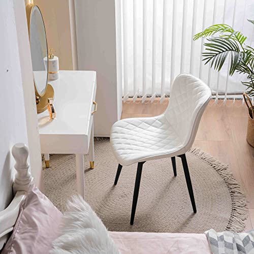 Kidol & Shellder Dining Chairs Kitchen Dining Room Chairs Set of 2 Modern Upholstered Living Room Chairs Faux Leather Vanity Chair Comfortable Contemporary Makeup Chair(White),3 Mins Quick Assembly