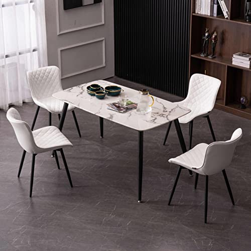 Kidol & Shellder Dining Chairs Kitchen Dining Room Chairs Set of 2 Modern Upholstered Living Room Chairs Faux Leather Vanity Chair Comfortable Contemporary Makeup Chair(White),3 Mins Quick Assembly