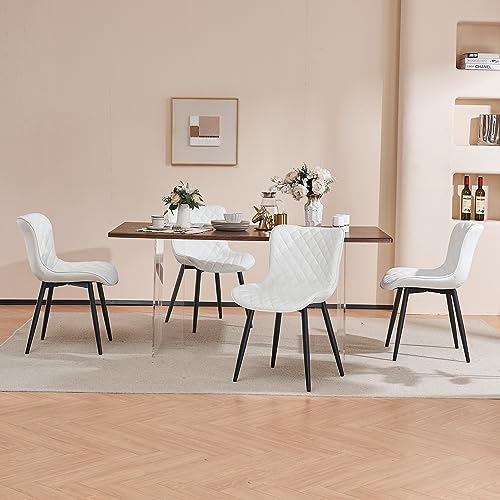 Kidol & Shellder Dining Chairs Kitchen Dining Room Chairs Set of 2 Modern Upholstered Living Room Chairs Faux Leather Vanity Chair Comfortable Contemporary Makeup Chair(White),3 Mins Quick Assembly