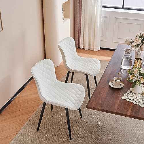 Kidol & Shellder Dining Chairs Kitchen Dining Room Chairs Set of 2 Modern Upholstered Living Room Chairs Faux Leather Vanity Chair Comfortable Contemporary Makeup Chair(White),3 Mins Quick Assembly