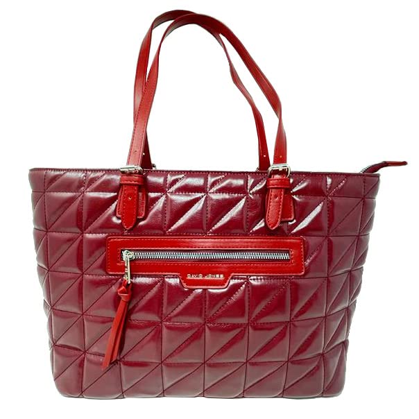 DAVID JONES Paris 2022 Women Fashion Quilted Handbag Office Lady Work Tote Everyday Shoulder Bag (Bordeaux)