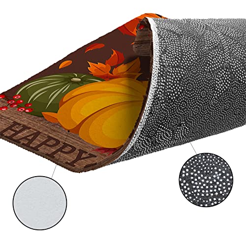 Thanksgiving Pumpkin Welcome Door Mats Indoor Entrance Rug Mat, Autumn Maple Leaf Rustic Brown Kitchen Floor Bathroom Carpets, Happy Fall Y'all Home Decor Absorbent Bath Non Slip Doormats 15.7"x23.6"