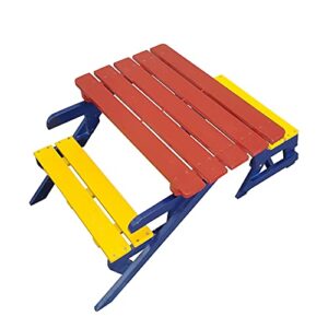 Kids Study Table and Chairs Set, Multi-Functional Children Activity Desk with 2 Bench, Indoor Outdoor Safe Steady Kid-Sized Furniture Children Table and Chair Set (Blue+red+yellow, 3 in 1)