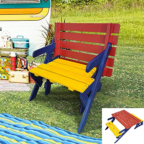 Kids Study Table and Chairs Set, Multi-Functional Children Activity Desk with 2 Bench, Indoor Outdoor Safe Steady Kid-Sized Furniture Children Table and Chair Set (Blue+red+yellow, 3 in 1)