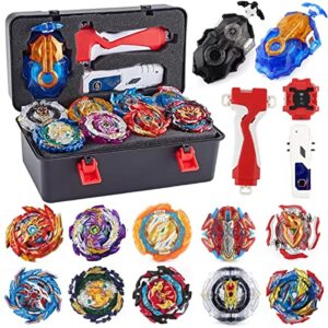 bey battle burst gyro blade toy set great present for kids children boys ages 6 8 10 12+ metal fusion attack top battling game 10 spinning tops 2 two-way launcher 2 handles