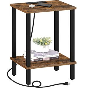 tutotak end table with charging station, side table with usb ports and outlets, nightstand, 2-tier storage shelf, sofa table for small space tb01bb040