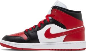 nike women's air jordan 1 mid shoe, black/red, 9.5