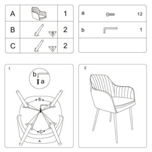 CangLong Furniture Modern Living Dining Room Accent Arm Chairs Club Guest with Gold Metal Legs, Set of 2, Grey