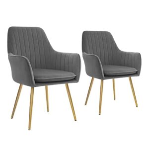 CangLong Furniture Modern Living Dining Room Accent Arm Chairs Club Guest with Gold Metal Legs, Set of 2, Grey