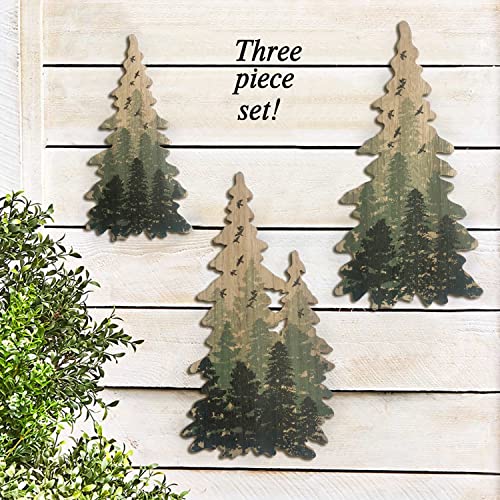 Limygus Wooden Christmas Tree Woodland Wooden Wall Art Paintings Wooden Bushes Wall Decorations Christmas Decorations Set of 3