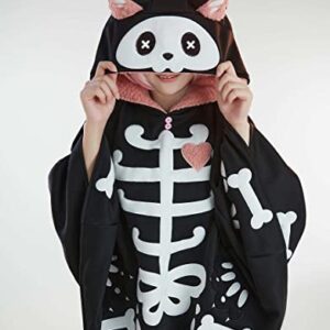 haikyuu Women Halloween Skeleton Cat Cape Skull Cosplay Cloak With Tail Onesie Kigurumi Fleece Hooded Poncho Cosplay Party Comic Con (large)