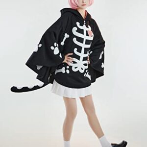 haikyuu Women Halloween Skeleton Cat Cape Skull Cosplay Cloak With Tail Onesie Kigurumi Fleece Hooded Poncho Cosplay Party Comic Con (large)