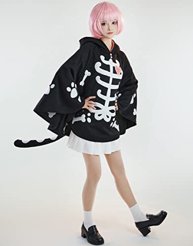 haikyuu Women Halloween Skeleton Cat Cape Skull Cosplay Cloak With Tail Onesie Kigurumi Fleece Hooded Poncho Cosplay Party Comic Con (large)