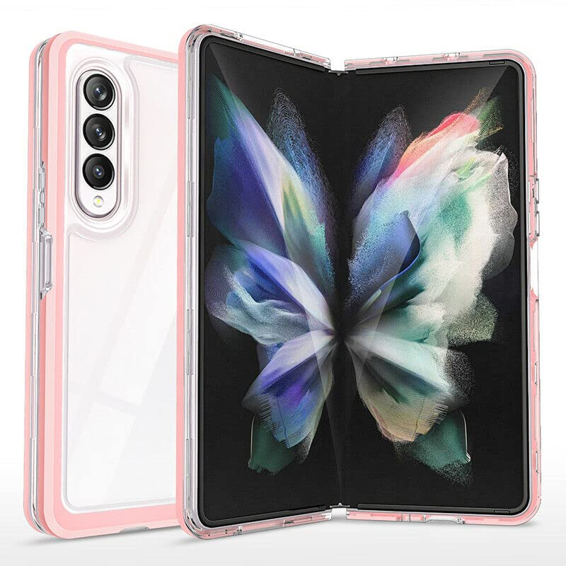 for Samsung Galaxy Z Fold 3 5G Slim Shockproof TPU Anti-Yellow Hard Premium Anti-Scratch Shockproof Acrylic Transparent Case Cover for Samsung Z Fold 3 5G Pink