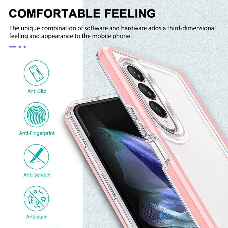 for Samsung Galaxy Z Fold 3 5G Slim Shockproof TPU Anti-Yellow Hard Premium Anti-Scratch Shockproof Acrylic Transparent Case Cover for Samsung Z Fold 3 5G Pink