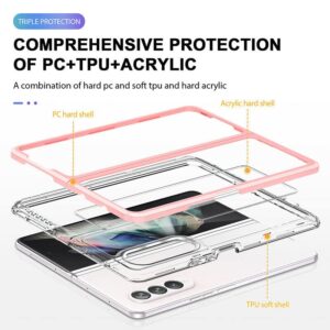 for Samsung Galaxy Z Fold 3 5G Slim Shockproof TPU Anti-Yellow Hard Premium Anti-Scratch Shockproof Acrylic Transparent Case Cover for Samsung Z Fold 3 5G Pink