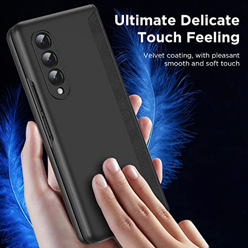 MAKAVO Slim Thin Z Fold 3 Case with Hinge Coverage, Screen Protector, Matte Hard Shockproof Full Body Protection Phone Cover for Samsung Galaxy Z Fold 3 5G (Black)