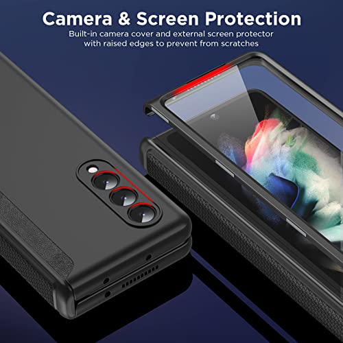 MAKAVO Slim Thin Z Fold 3 Case with Hinge Coverage, Screen Protector, Matte Hard Shockproof Full Body Protection Phone Cover for Samsung Galaxy Z Fold 3 5G (Black)