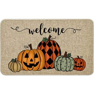 halloween area rug doormat pumpkin welcome decorative floor mat non slip rubber backing, fall halloween thanksgiving indoor outdoor entrance mats home decor front door mat runner rug, 16 x 28 inches