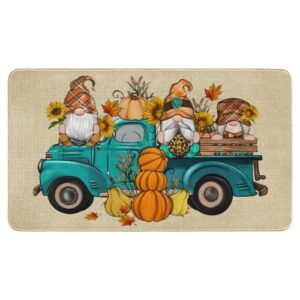 nutksea fall truck pumpkin door mat thanksgiving day autumn decorative doormat gnome mat for indoor outdoor entrance, non slip rubber mat 17" x 30”