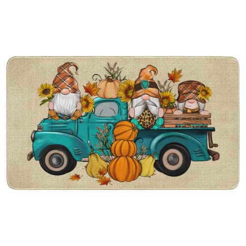 Nutksea Fall Truck Pumpkin Door Mat Thanksgiving Day Autumn Decorative Doormat Gnome Mat for Indoor Outdoor Entrance, Non Slip Rubber Mat 17" x 30”