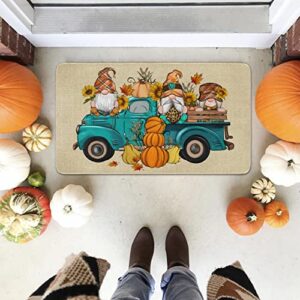 Nutksea Fall Truck Pumpkin Door Mat Thanksgiving Day Autumn Decorative Doormat Gnome Mat for Indoor Outdoor Entrance, Non Slip Rubber Mat 17" x 30”