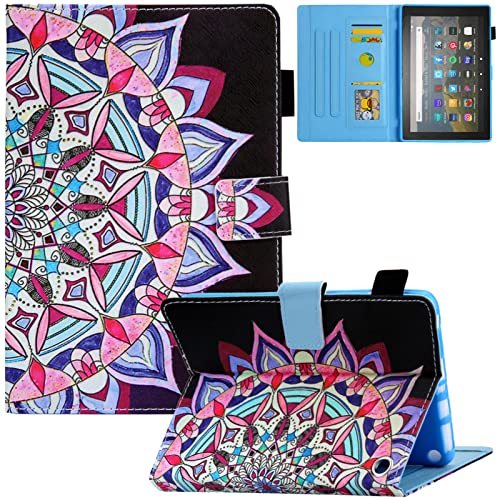 REASUN Case for New Kindle Fire 7 12th Gen 2022,Full Protection Folio Stand Cover with Auto Sleep/Wake Card Slots Case for All-New Amazon Kindle Fire 7 12th Generation, 2022 Release, Ethnic Flower