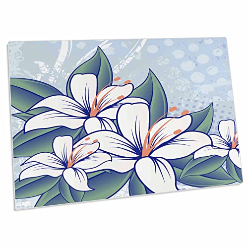 3dRose Pretty White Lilies On A Light Blue Grunge Background - Desk Pad Place Mats (dpd-235724-1)