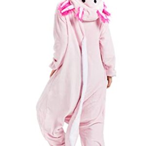 DELEY Unisex Adult Axolotl Onesie Pajamas, Flannel Animal One Piece Costume Sleepwear Halloween Cosplay Homewear