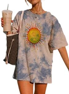 remidoo women's casual crewneck short sleeve sun and moon print tie dye oversized graphic top t-shirt blue grey xx-large