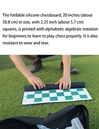 BOYISUNG Tournament Chess Set Weighted Staunton Pieces and 20"x20"in Vinyl Foldable Board Easy for Packing and Traveling Classic Plastic Black Board Long Canvas Bag Ａ4